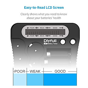 Battery Tester, Dlyfull LCD Display Universal Battery Checker for AA AAA C D 9V CR2032 CR123A CR2 CRV3 2CR5 CRP2 1.5V/3V Button Cell Batteries, 1x AAA batteries included