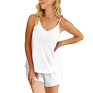 POKWAI Womens Pajama Sets Shorts Summer Pjs Soft Comfy Sleeveless Cami Pajama Sets Wamen Pajama(White,XX-Large)