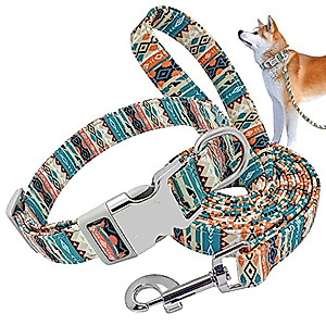 EZURI Traction Rope Personalized Dog Collar and Leash Set Reflective Nylon Pet Collars Lead Leash Engraved ID Tag for Small Large Dogs (Color : B, Size : Large)