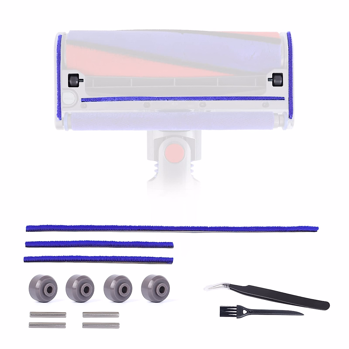 Plush Strips + Soleplate Wheels & Axles Replacement Compatible with Dyson V6 V7 V8 V10 V11 Soft Roller Cleaner Head Strips Felt Strips Replacement Parts