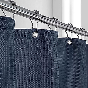 GAOMON Waffle Shower Curtain Waterproof Fabric Heavy Duty Shower Curtain for Bathroom 84 Inch Waffle Weave Shower Curtain Hotel Spa Luxury Navy Blue, 72''Wx84''L