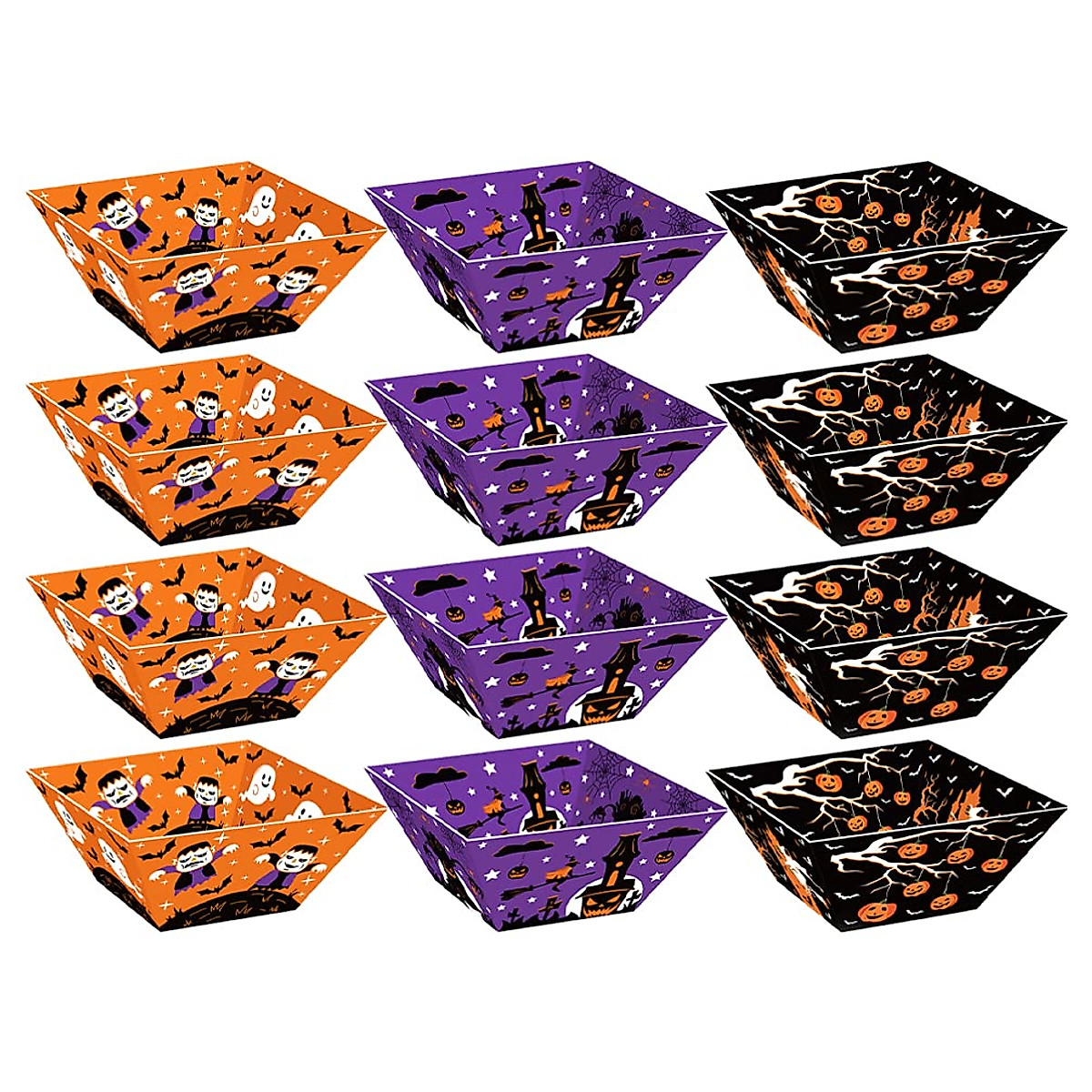 Cabilock 12pcs Halloween Paper Food Trays Paper Serving Bowls Snack Candy Tray Paper Food Serving Tray Paper Container Snack Packing Box for Hot Dogs Tacos Fries Nachos