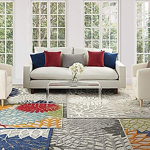 Nourison Aloha Indoor/Outdoor Multicolor 3'6" x 5'6" Area-Rug, Tropical, Botanical, Easy-Cleaning, Non Shedding, Bed Room, Living Room, Dining Room, Deck, Backyard, Patio (3x5)