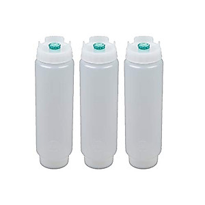 FIFO Squeeze Bottle Refillable 16 oz | Green Tip Small Valve Dispenser for Thin Condiments, Sauces, Batter and Dressing | Self Sealing No Drip No Hassle | (3 Pack)