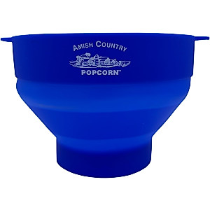 Amish Country Popcorn | Collapsible Silicone Microwave Popper with Customized ACP Logo | BPA and PVC Free Popcorn Bowl with Handles | Dishwasher Safe | Includes 2-2 oz Bags of Kernels (Blue)