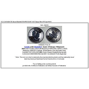 2021 CA 2021 CANADA UK Queen Elizabeth II MAPLE LEAF 1 OZ $5 Good Uncertified