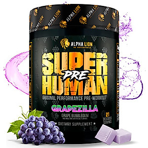ALPHA LION Superhuman Pre Workout Powder, Beta Alanine, L-Taurine & Tri-Source Caffeine for Sustained Energy & Focus, Nitric Oxide & Citrulline for Pump (21 Servings, Grapezilla)