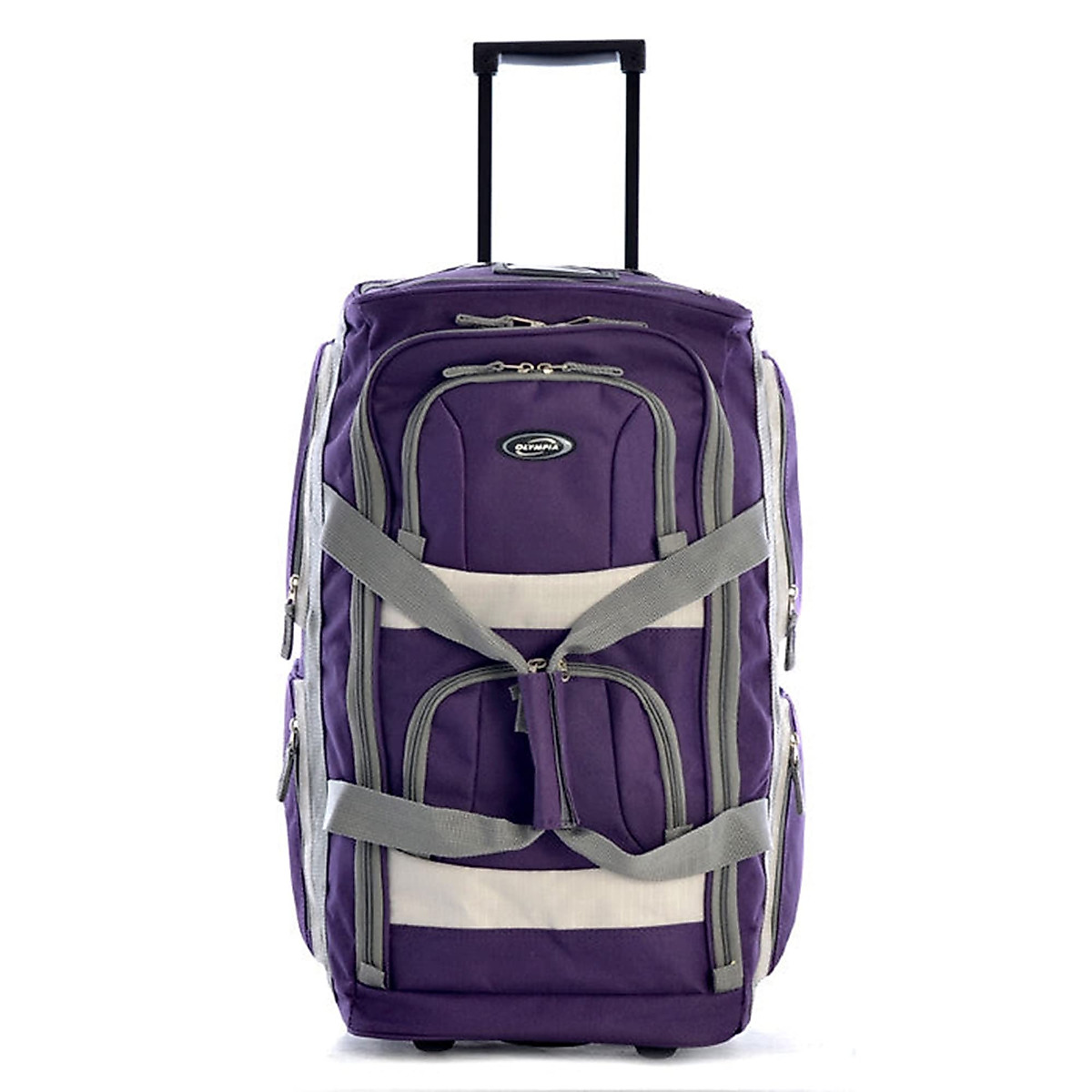 Olympia 8 Pocket Large Rolling Duffle Bag, Garment Duffle Bag, Checked Luggage on Wheels with 26 Inch Push Button Retractable Handle, Dark Lavender
