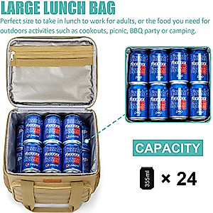 Tiblue Insulated Reusable Lunch Box for Office Work School Picnic Beach, Leakproof Freezable Cooler Bag with Adjustable Shoulder Strap (Large, Tan)