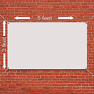 NapTags Blank Polyester Cloth Banner with 3/8 inch Nickel Grommets, 5 feet x 3 feet banner with 12 foot white hanging rope