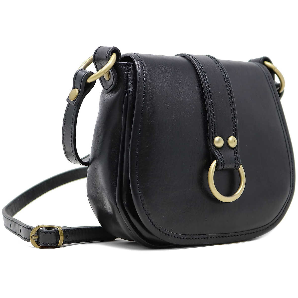 Floto Venezia Women's Saddle Bag Crossbody Shoulder Bag Handbag (Black)