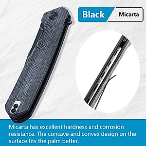 KANSEPT Qilin Pocket Folding Knives for Men EDC Camping Knife 3.43'' Blackwash 154CM Blade with Black Micarta Handle T1047A1