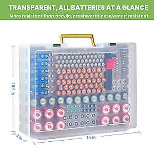 Battery Organizer Storage Holder- Batteries Case Containers Box with Tester Checker BT-168. Garage Organization Holds 225 Batteries AA AAA C D Cell 9V 3V Lithium LR44 CR2 CR1632 CR2032 (Blue)