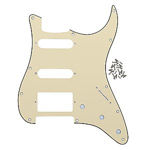 IKN 11 Hole Strat HSS Pickguard Guitar Scratch Plate for American/Mexican Made Standard Strat Modern Style Guitar Replacement, 3Ply Cream