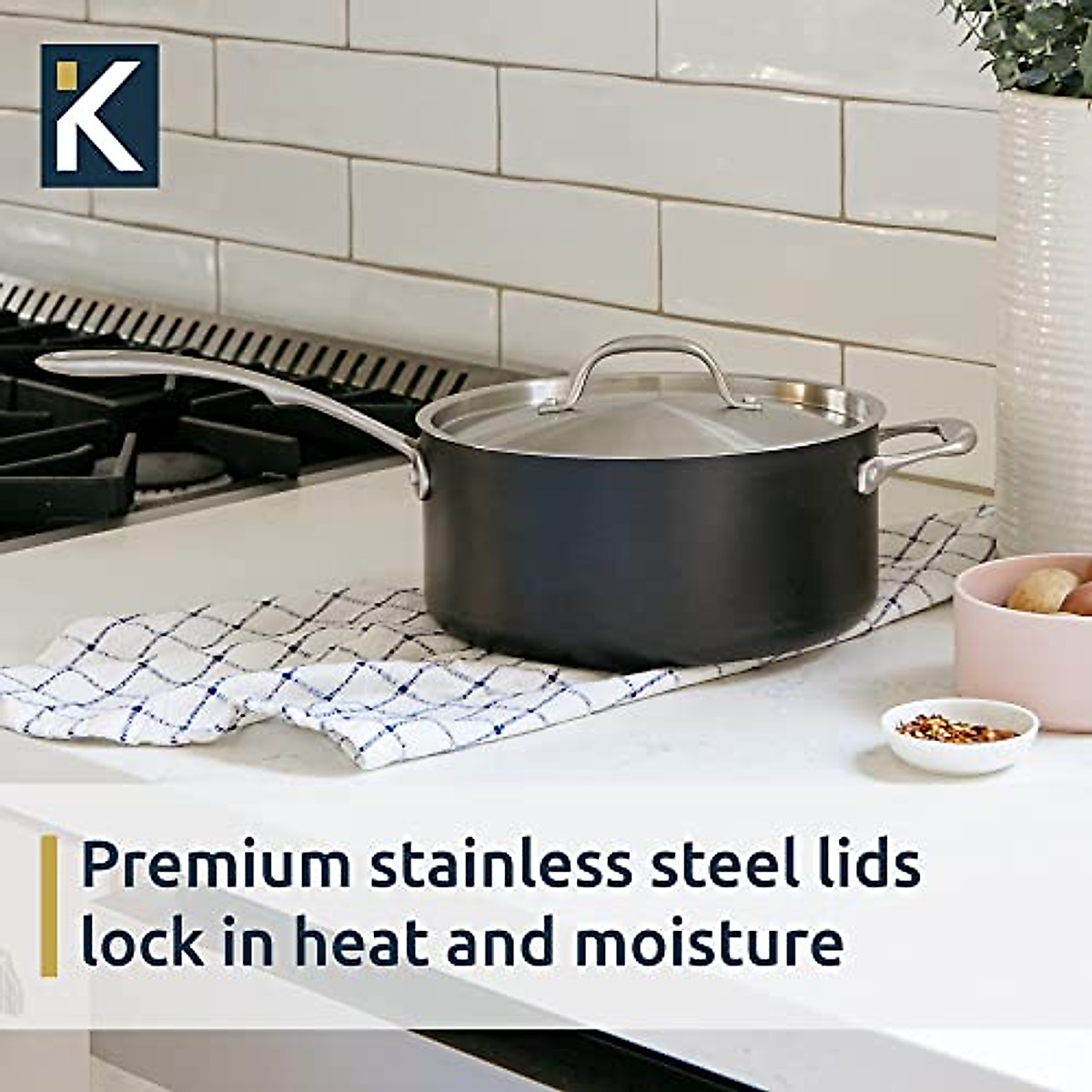 Kitchara Hard Anodized Non Stick Cookware Set - Nonstick, Oven Safe & Non Toxic Pots and Pans - Professional Chef Quality 10 Piece Set with with Frying Pans, Saucepans, Saute Pan, and Stockpot