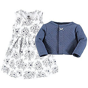 Hudson Baby Baby Girls' Quilted Cardigan and Dress, Blue Toile, 9-12 Months