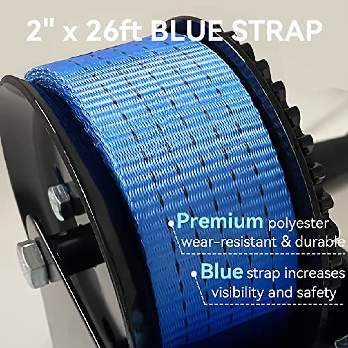 AKRIXKIP Boat Trailer Winch 1600LBS Hand Winch with 26ft Blue Winch Strap, 4:1 Gear Portable Winch with Hook, 2 Way Ratchet Manual Winch for Jet Ski Boat Towing Pulley Drag Winch