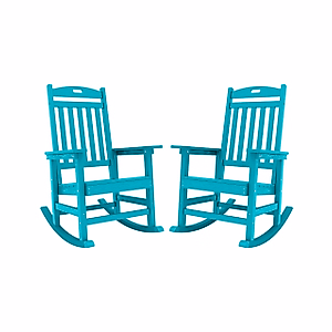 YEFU Outdoor Rocking Chair, Poly Lumber Rocking Chairs for Porch Set of 2 with High Back, Poly Rocking Chair Look Like Real Wood, Widely Used for Patio, Lawn, Indoor,380lb Heavy Duty(Aruba Blue)