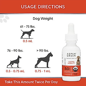Aspen Green USDA Certified Organic Hemp Oil for Dogs & Cats - Helps with Calming and Mobility - Dog Hemp Oil Drops May Support Occasional Dog & Cat Anxiety Relief (Bacon Flavored, for Large Pets)