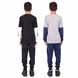 Hind Boys 4-Piece Active Long Sleeve Quick Dry T-Shirt and Athletic Jogger Sweatpant Set Kids Clothes for Sports and Running