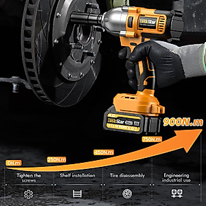 TaskStar Cordless Impact Wrench 1/2 Inch, 900N.m(664ft-lbs) High Torque Brushless Power Impact Gun, 21V 3300RPM Electric Impact Driver with 2x4.0Ah Battery & Fast Charger for Car Tires Truck
