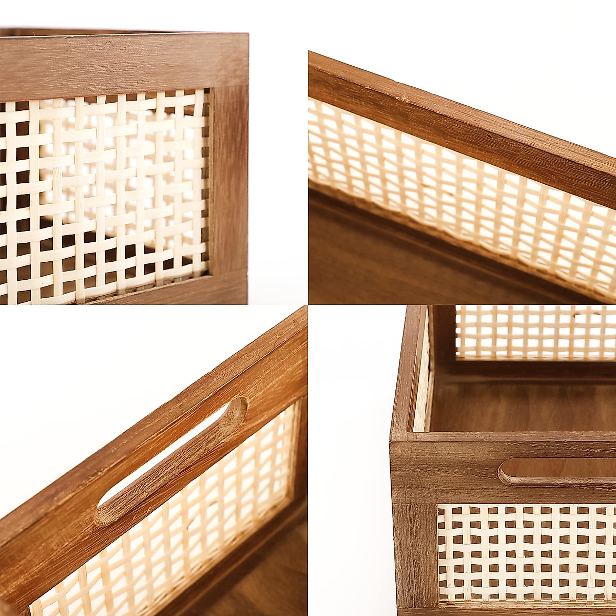 CINWEN Decorative Vintage Wooden Crate Storage Box, Rustic Pine Wood Organizer Bin Basket w/ Built-In Handles for Kitchen Pantry, Cupboard, Cabinet, Counter, Home Sort Collection - Natural Pine