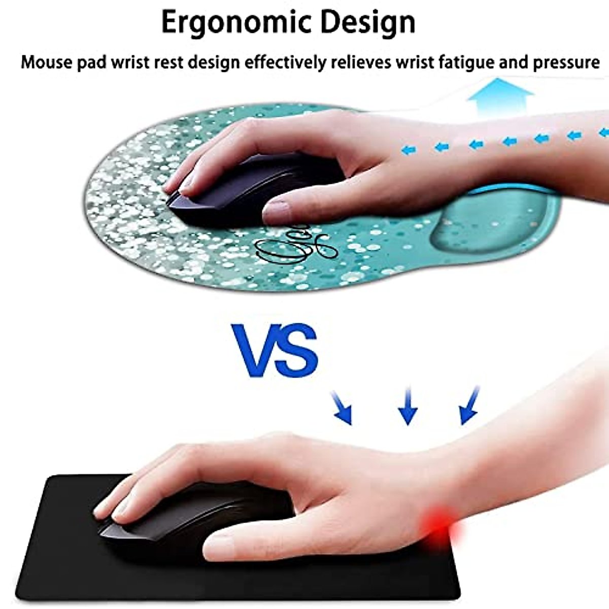 Ergonomic Mouse Pad with Gel Wrist Rest Support, Comfortable Memory Foam Keyboard Wrist Rest Easy Typing, Anti-Slip Keyboard Desk Pad for Office, Psalm 46:5 Blue Glitter Pattern Gaming Mouse Mat