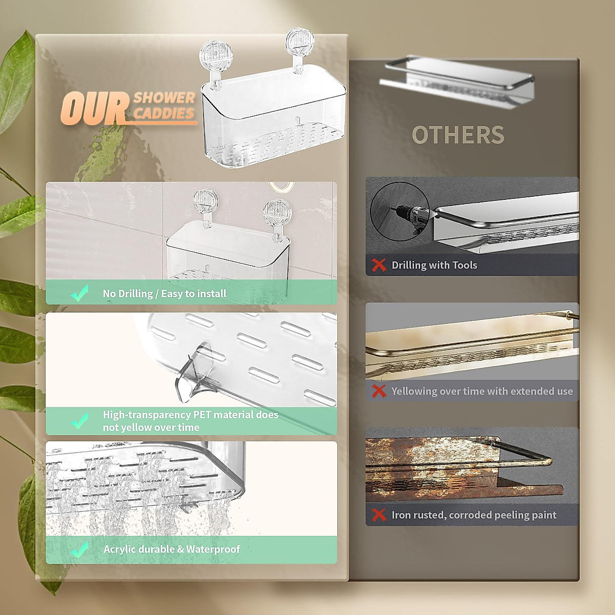 Shower Caddy Suction Cup Storage Rack Clear Acrylic Shower Shelves Glacier Water Ripples Corner Shelf For Bathroom Shower Accessories,gray Big