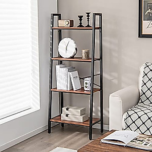 Tangkula 4-Tier Ladder Bookshelf, Freestanding Open Bookcase with Metal Frame & Anti-toppling Device, Industrial Wooden Storage Display Shelf Plant Stand for Living Room Study Balcony (2, 4-Tier)