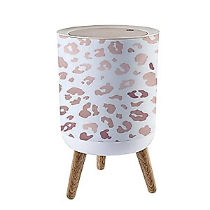 IBPNKFAZ89 Small Trash Can with Lid Trendy Rose Gold Leopard Skin Abstract Seamless Wild Animal Cheetah Garbage Bin Wood Waste Bin Press Cover Round Wastebasket for Bathroom Bedroom Office Kitchen