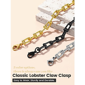 KeyStyle Paperclip Chain Necklace for Women, Stainless Steel Bamboo Link Choker Chains Paper Clip Necklaces for Rapper (16 Inches + 2 Inches)