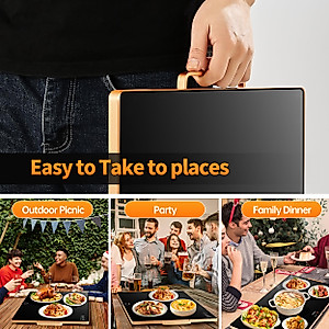Electric Warming Tray（XXL 32”x18”），Food Warmer with Thermostat and Full Surface Heating，Food Warming Mat with 2 Temperature Modes for Parties Buffet，Gatherings，Gold Edge Handles Warming Mat for Food