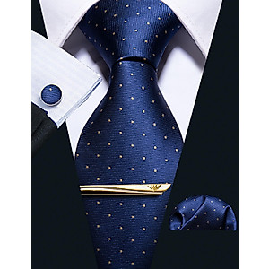Barry.Wang Designer Blue Ties for Men Handkerchief Cufflink and Tie Clip Necktie Set Fashion