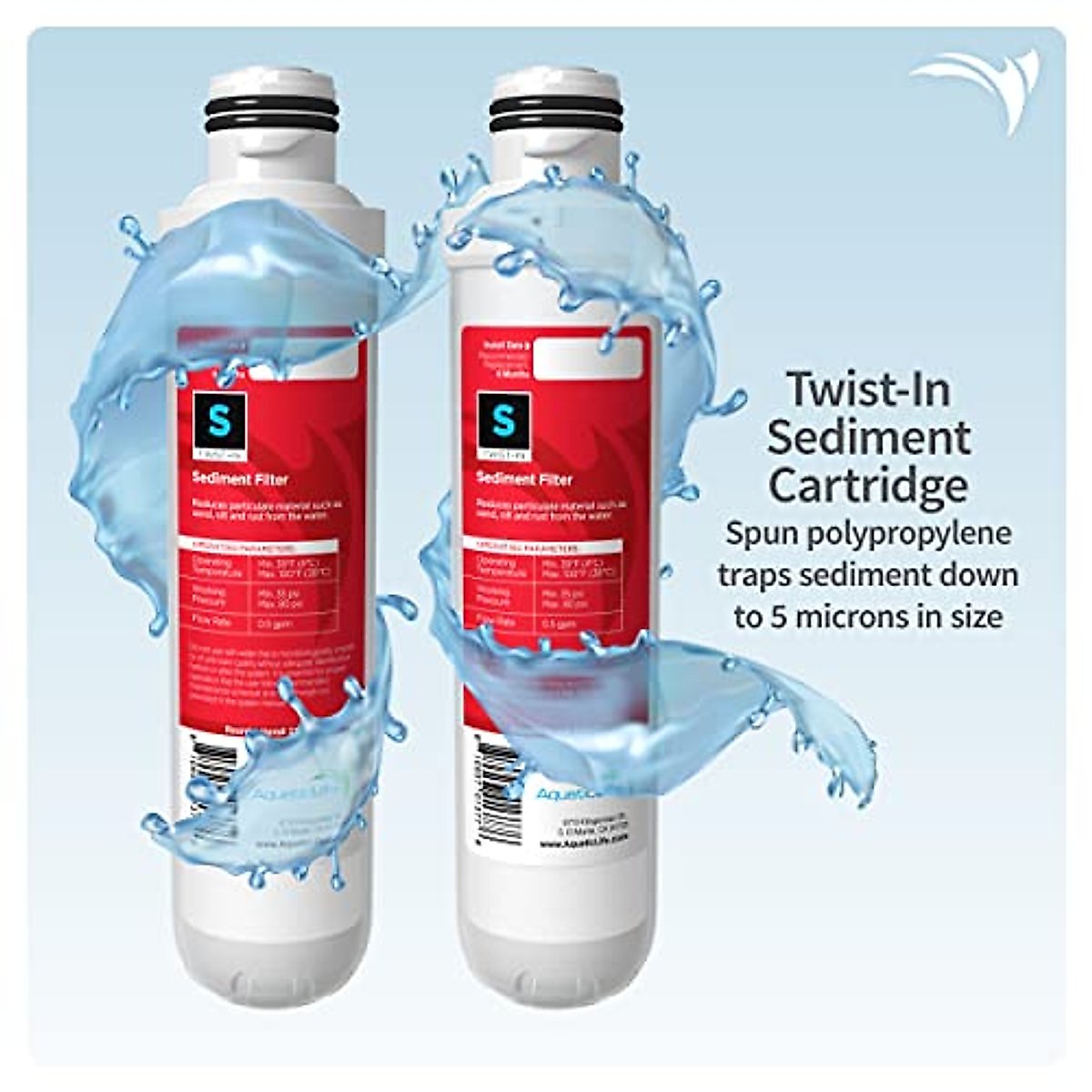 Aquatic Life AQUATICLIFE Reverse Osmosis Twist-in Replacement Water Filter Cartridges Pack Set, 2 Activated Carbon Block, 2 Sediment Filters and 100 GPD RO Membrane, 5-Piece Bundle