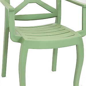 Sunnydaze Tristana Plastic Outdoor Patio Arm Chair - Set of 4 - Stackable Seating - Green