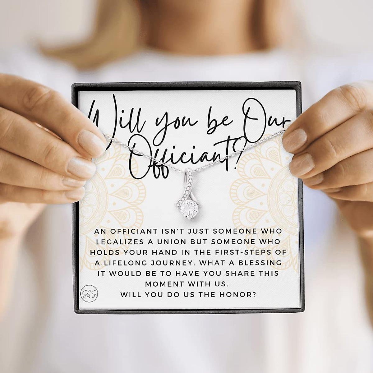 Wedding Officiant Proposal Gift | Will You Marry Us? Will You Be Our Officiant? For Friends, Best Friend Bestie Necklace Bridal Party 0817abA Standard Box