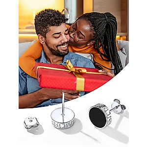 ChicSilver Mens Earrings 925 Sterling Silver Round Black Onyx Earrings with Viking Rune Black Earrings for Men Hypoallergenic Christmas Studs for Men
