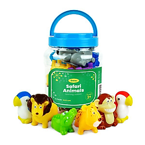 Boley Safari Animals Bath Toy Bucket - 12 Pc Set of Pool & Bath Toys for Toddlers - Educational & Safe Plastic Figures for Ages 2+ - Fun and Durable Jungle Animal Playset in Storage Container