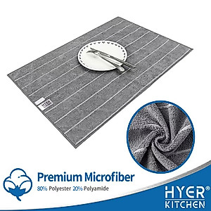 HYER KITCHEN Microfiber Kitchen Towels - Super Absorbent, Soft and Thick Dish Towels, 8 Pack (Stripe Designed Grey Colors), 26 x 18 Inch