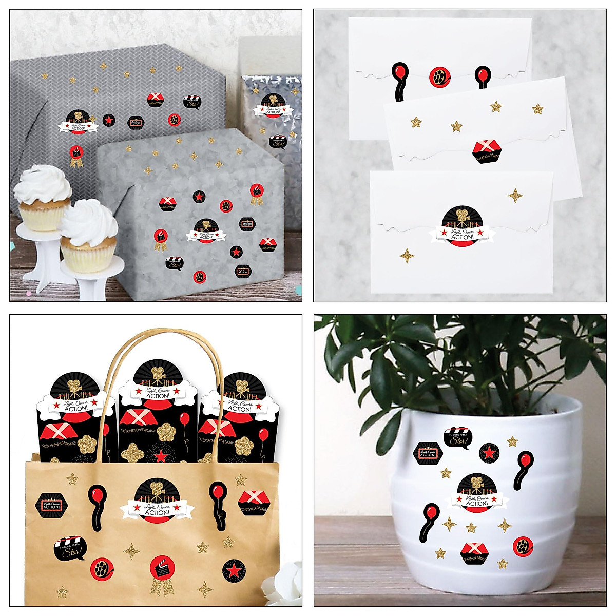 Big Dot of Happiness Red Carpet Hollywood - Movie Night Birthday Party Favor Kids Stickers - 16 Sheets - 256 Stickers