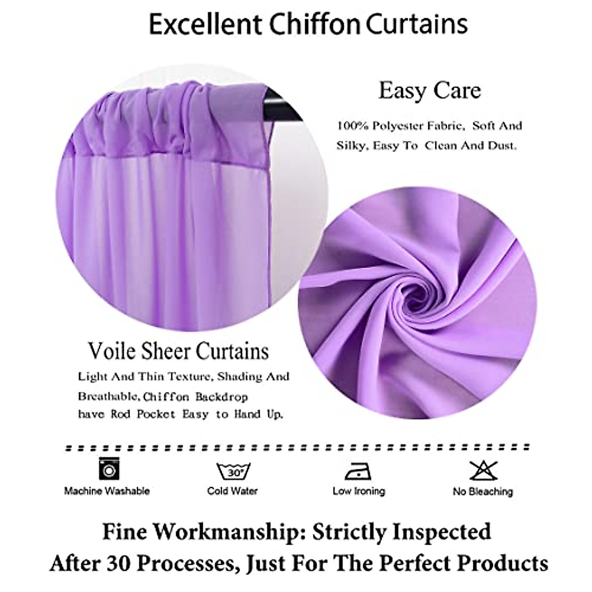 Chiffon Backdrop Curtain-2 Panels 29x96-Inch Wedding Backdrop Drapes Lavender Sheer Curtain Panels Tulle Backdrop Chiffon Fabric Photography Backdrop for Party (29''x96''x2pcs, Lavender)