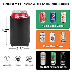 SIDESUGAR PU Leather 12oz Can Cooler Sleeve Soda Pop Cans Coolers Sleeves Beverage Insulator Holder Beer Bottles Coolers 12 OZ Standard Beer Can Sleeves Holders 4 Pack - Black/Orange/Red/Blue