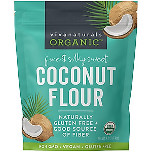 Viva Naturals Organic Coconut Flour (4 lbs) - Gluten Free Flour Substitute for Keto, Paleo and Vegan Baking, Low Fat and Fiber-Rich Coconut Baking Flour, Non-GMO, Unbleached and Unrefined, 1.81 kg