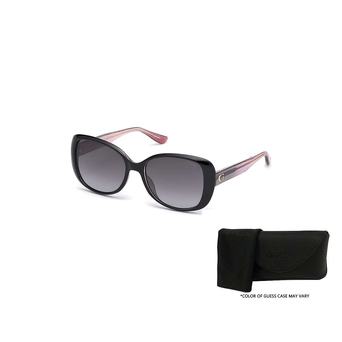 GUESS GU7554 01B 54MM Shiny Black/Gradient Smoke Square Sunglasses for Women + BUNDLE with Designer iWear Eyewear Kit