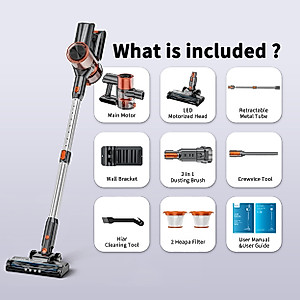 KOHE Cordless Vacuum Cleaner with LED Display, 6-in-1 Lightweight Stick Vacuum,45 Mins Max Runtime,2200 mAh Battery,Powerful Rechargeable Vacuum Cleaner for Hard Floor Carpet Pet Hair Home-V10