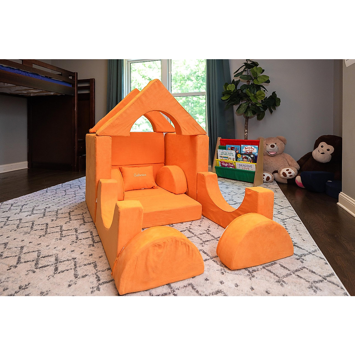 FOAMOH Castle Sofa Play Castle Sofa - Navy - 14-Piece Customizable Kids' Play Sofa for Imaginative Play & Easy Storage with personalizable Pillow
