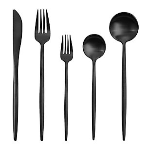 Matte Black Silverware Set,Vanston Stain Finish 20-Piece Stainless Steel Flatware Set Service for 4,Upgraded Cutlery Set for Home and Restaurant