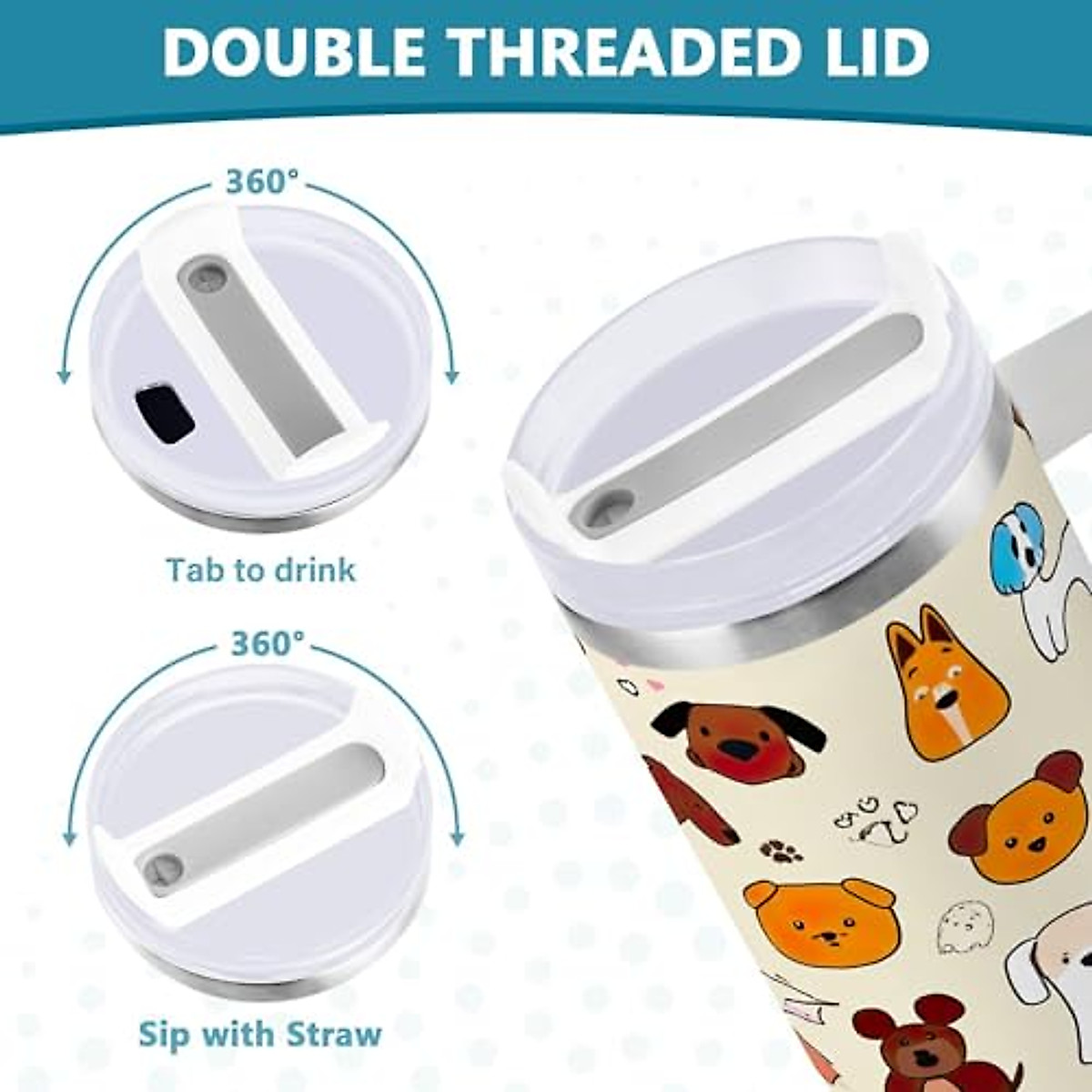 RPLIFE Cartoonish Dog Breeds Beige Stainless Steel Cup, Insulated Coffee Cups with Lids, Coffee Tumbler for Women