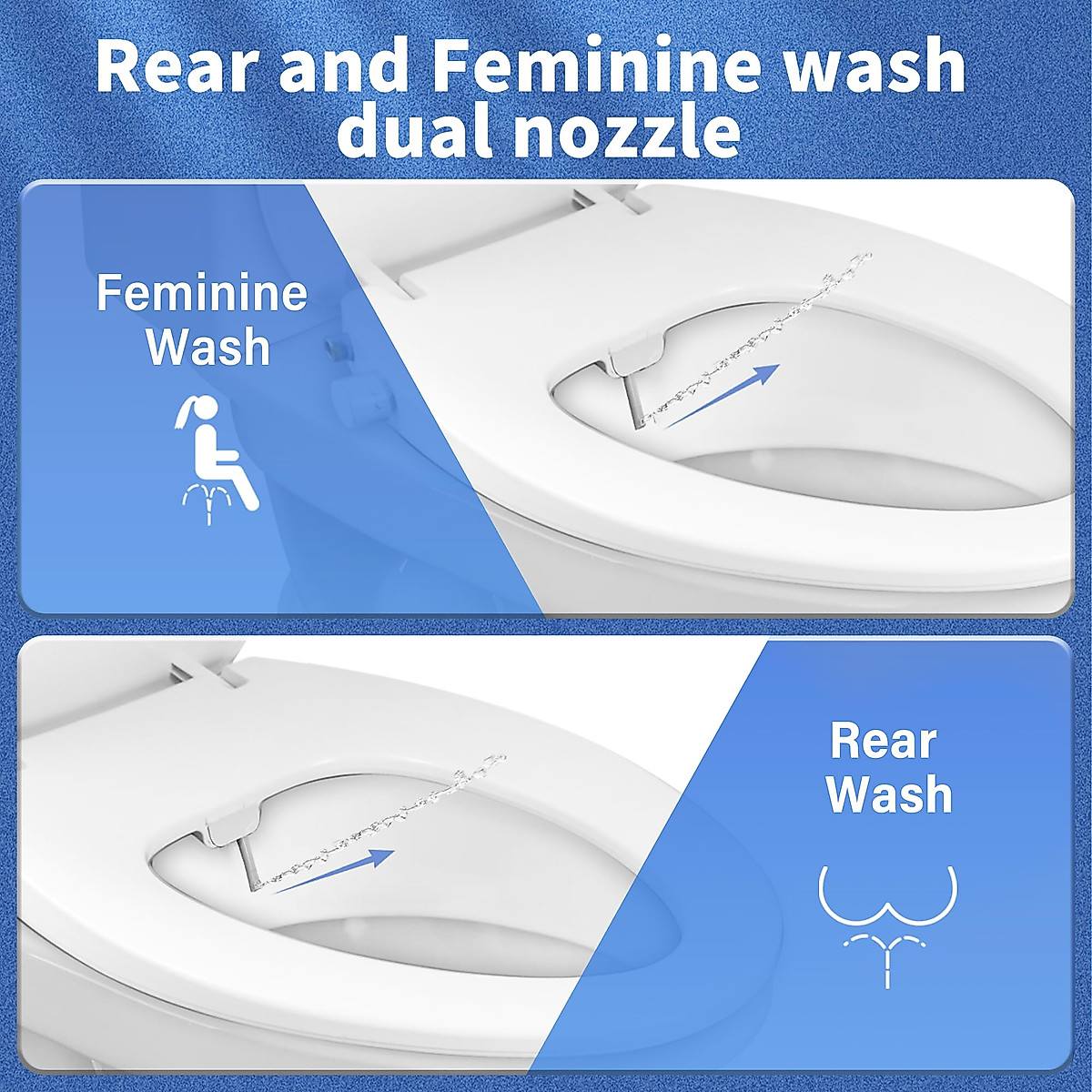 Jecatiy Non-Electric Bidet Toilet Seat with Self Cleaning Dual Nozzles, Elongated Bidet Toilet Seat with Quiet-Close, Fit Elongated Toilet, Rear and Feminine Wash, Easy Installation with Brass Inlet