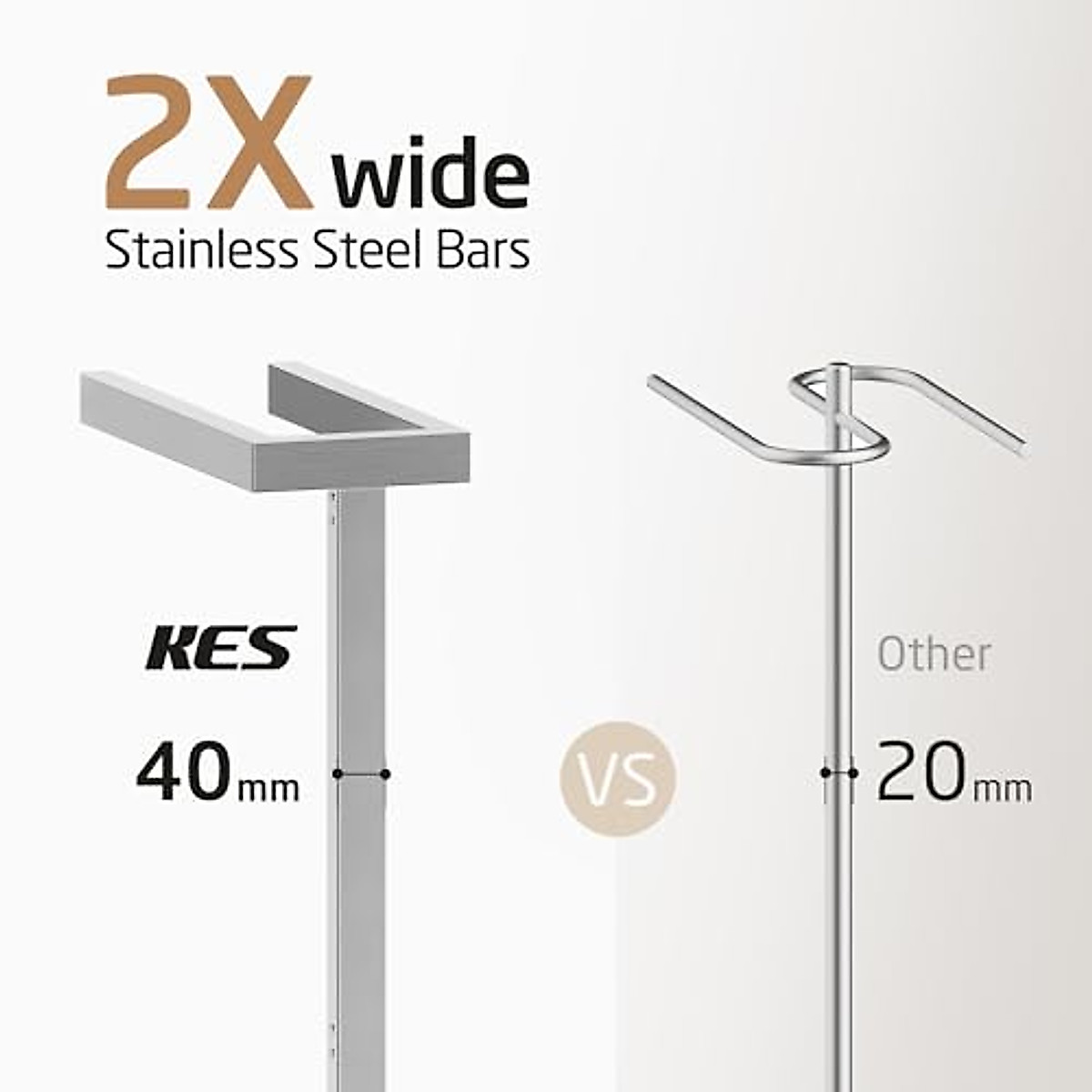 Natural Mable Standing Towel Rack with Weighted Base, KES Free Standing Towel Rack for Bathroom with 2X Wider Sturdy Tube, 2-Tier Towel Stand for Bathroom Floor, Brushed Steel, BTH225-2